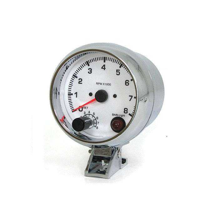 Small rev counter 3.5" chrome white with shift light 4 6 8
