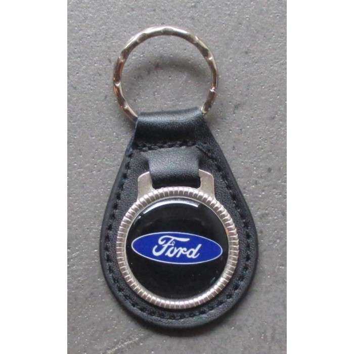 Keychain metal leather ford logo blue oval automobile USA