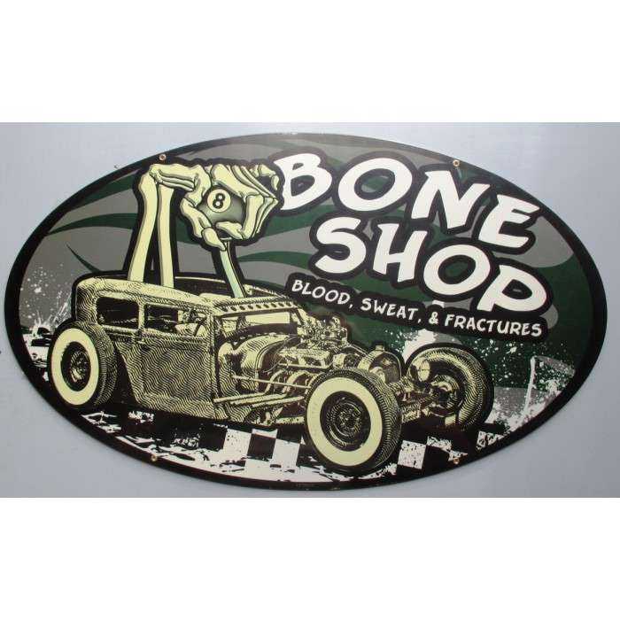 plaque tole épaisse hot rod bone shop 61cm ovale usa tole
