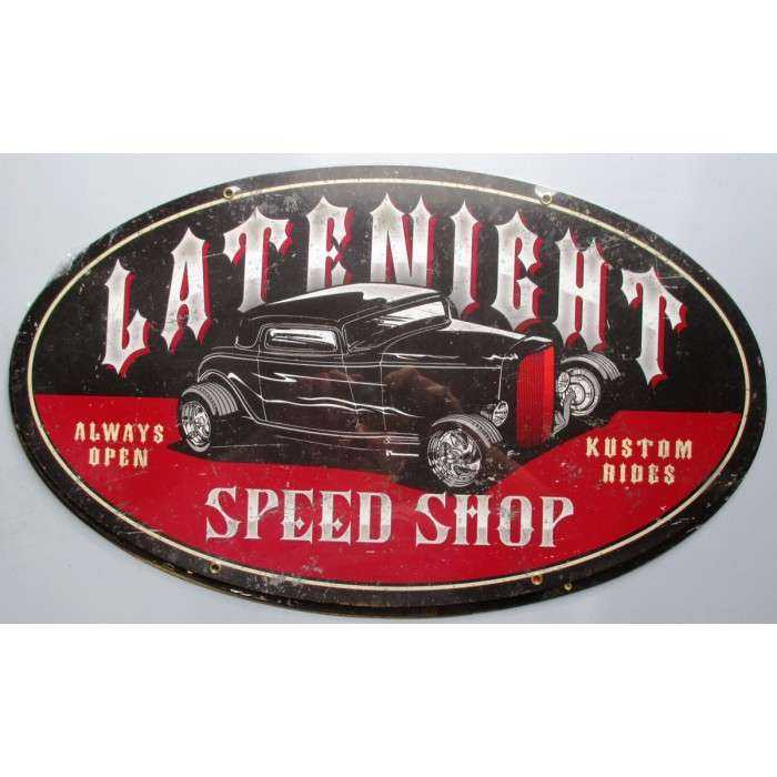 plaque tole épaisse hot rod noir latenight 61cm ovale usa