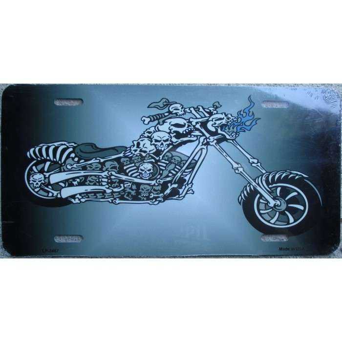License plate motorcycle bone and skull tole deco biker