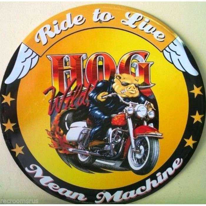 Plate hog motorcycle american live to ride pig pig tole metal biker