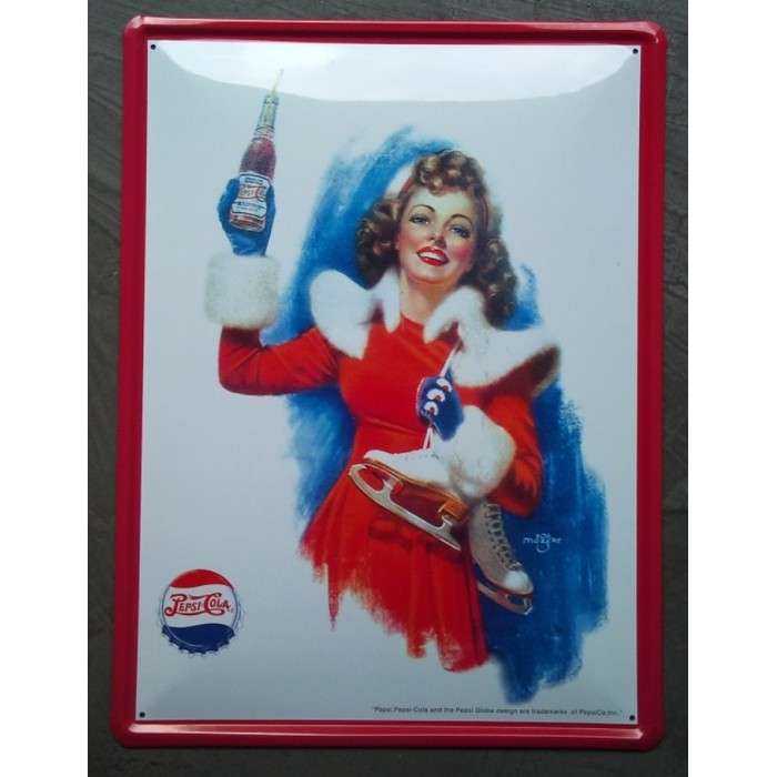 plaque pepsi cola pin up patineuse habillée en rouge affiche