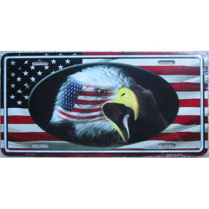 license plate eagle on flag usa tole poster