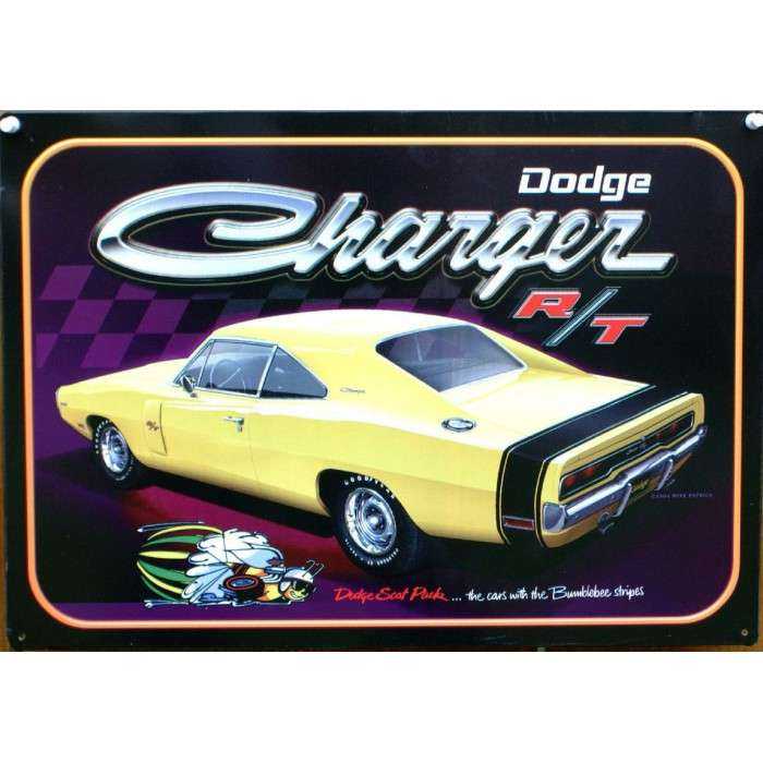 plate dodge charger R/T yellow tole deco garage loft usa