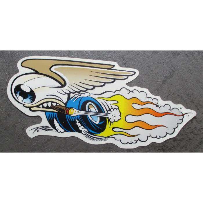 sticker oeil volant roulant qui burn autocollant hot rod