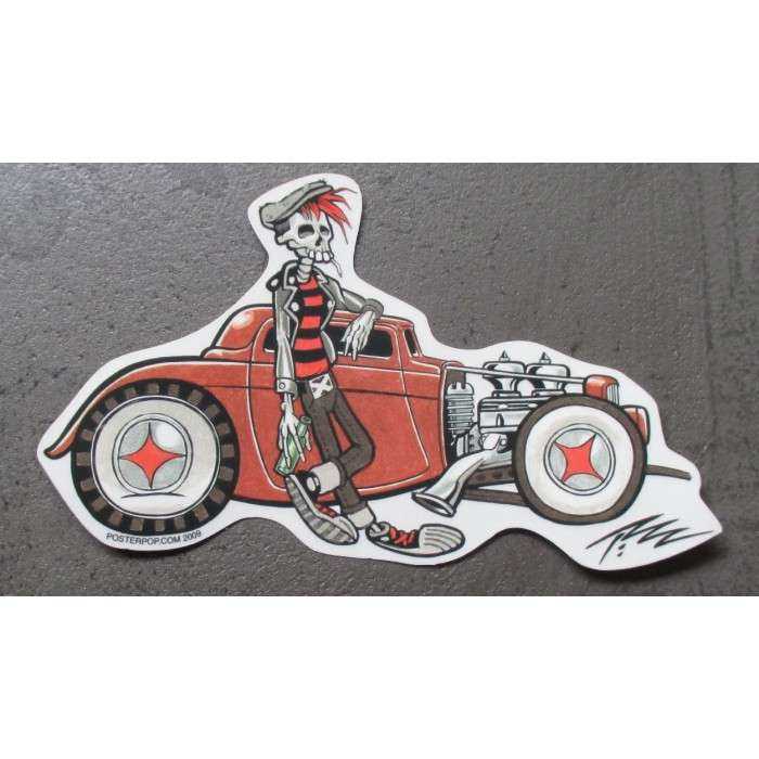 Brown hot rod sticker and cap rocker skeleton