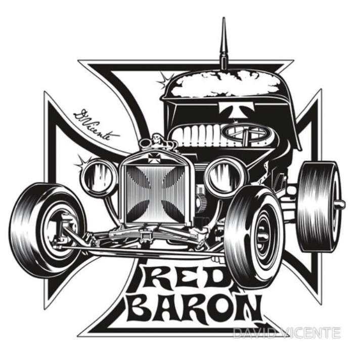 Sticker David Vicente Red Baron Hot Rod and Maltese Cross