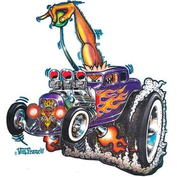 Sticker with a monster driving a purple rod sticker
