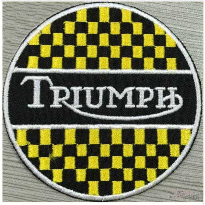 Triumph motorcycle patch black yellow badge thermo-adhesive