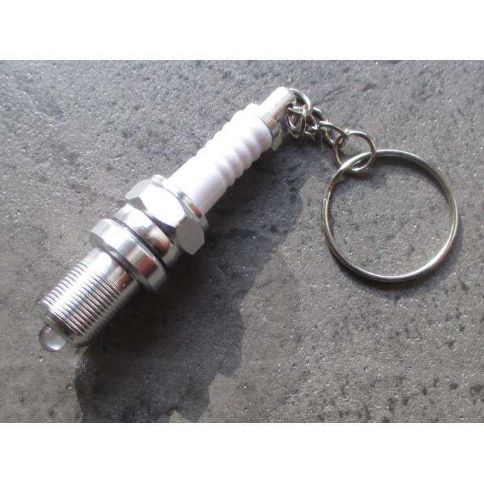 Plastic spark plug key ring and metal funny car