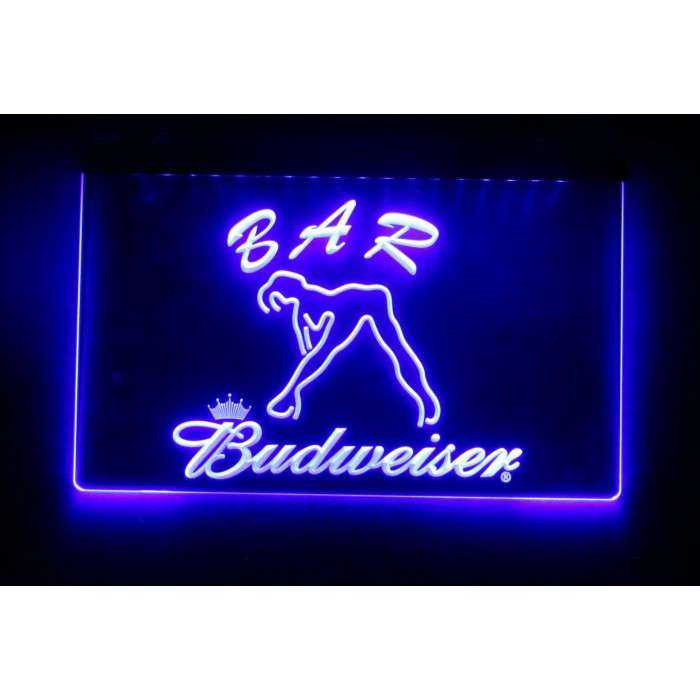 plexi publicitaire budweiser pin up LED bleu 30x20cm streap teaseuse ...