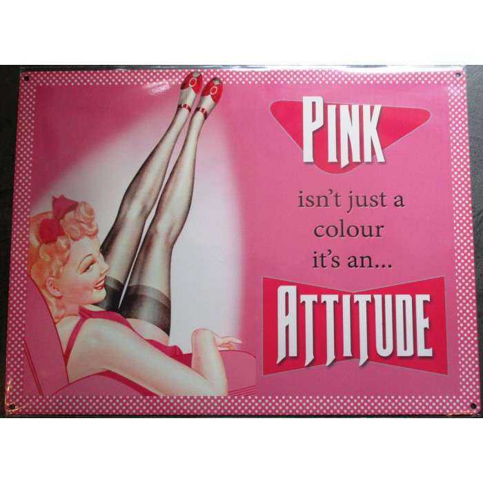 Plaque Pin Up Pink Attitude Tole Sexy Affiche Metal Style Rétro Année