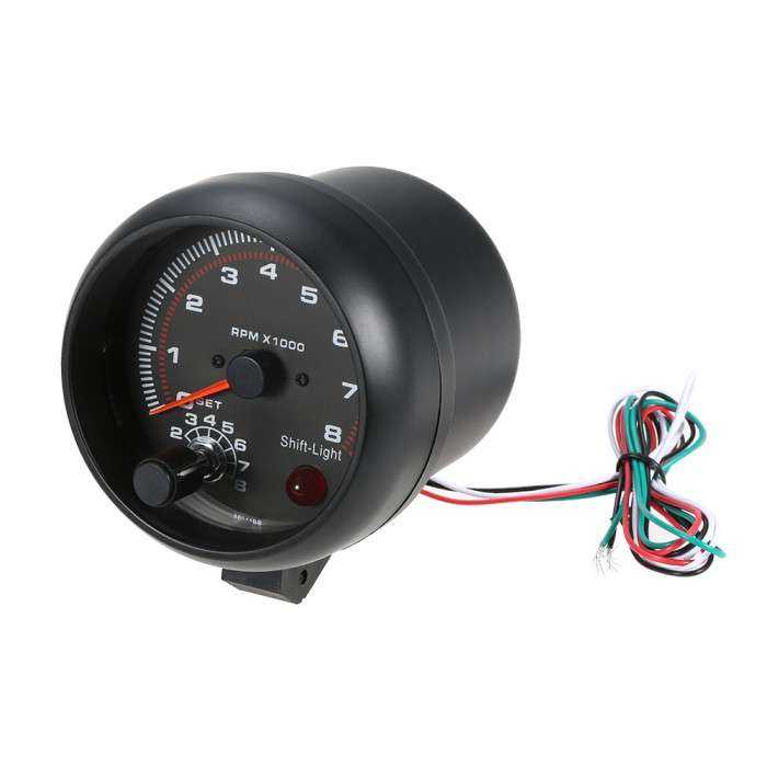 Small rev counter 3.5" all black with Shift Light 4 6 8 cylinders