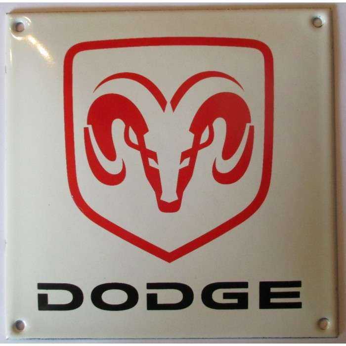 Mini Enamelled Plate Dodge Square White 12cm Tole Email Garage