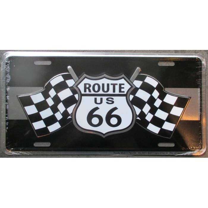 Route 66 license plate and black and white checkered flag CourseTole ...