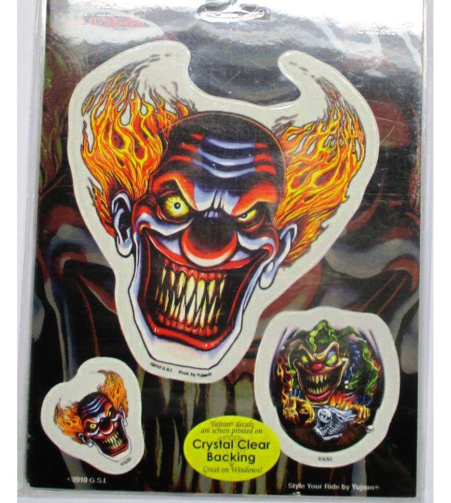 Board of 3 stickers diabolical clown mechant sticker make transparent
