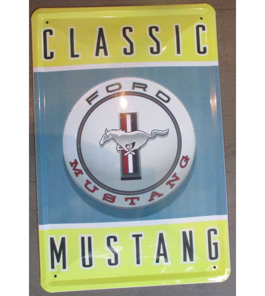 plaque ford mustang logo classic grise et jaune bombée 30x20cm deco ...
