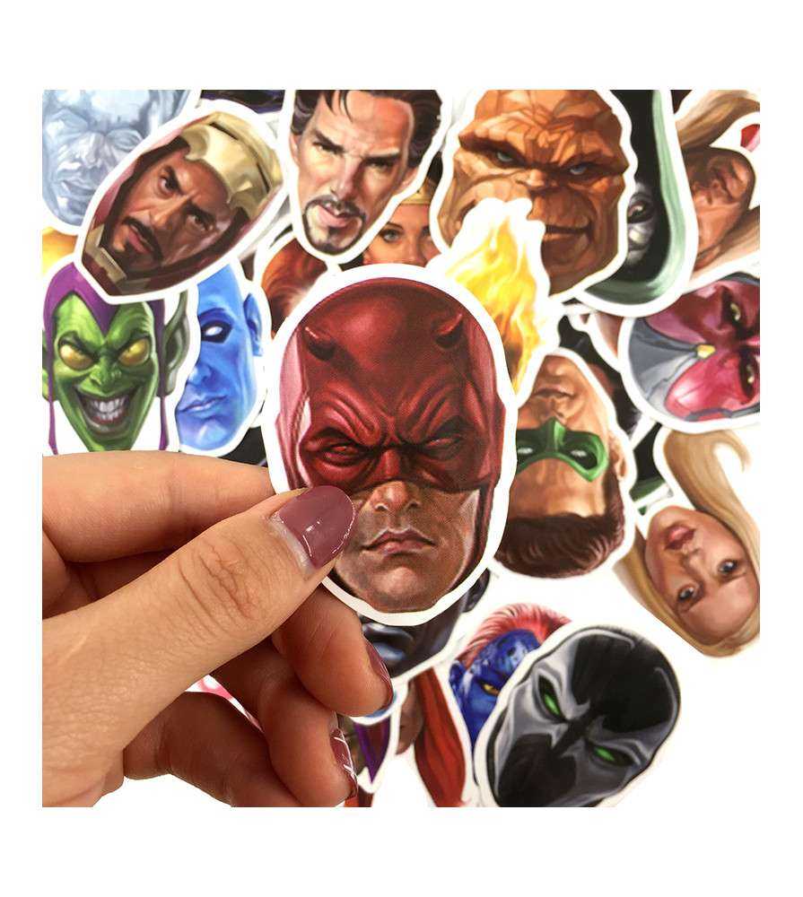 lot de 50 stickers visage de super heros autocollant fond blanc femme