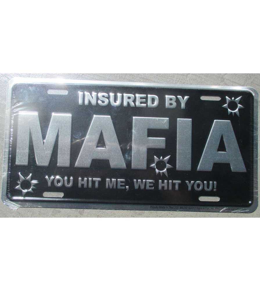 license plate insured by mafia bullet hole usa poster tole
