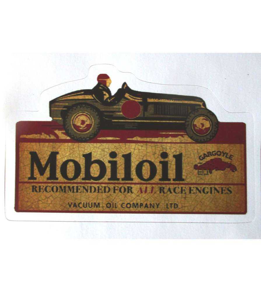 Mobiloil sticker and race car aged look 9.5xcm sticker make white