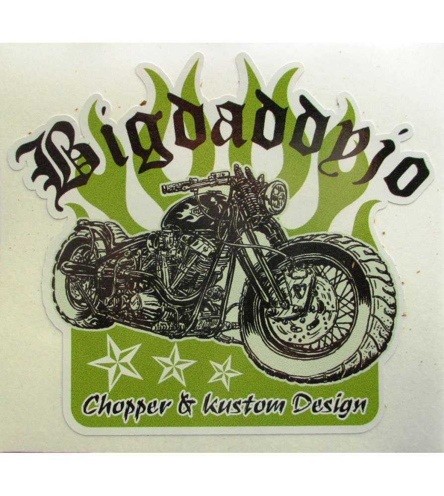 sticker chopper kustom design , moto flamming vert 8.5x9 cm8 ...
