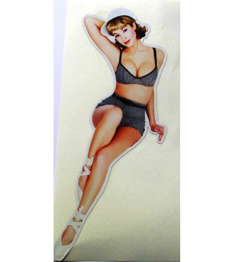 Sticker Pin Up Light Chestnut In Swimsuit Grey Vintage Style Sexy Sticker