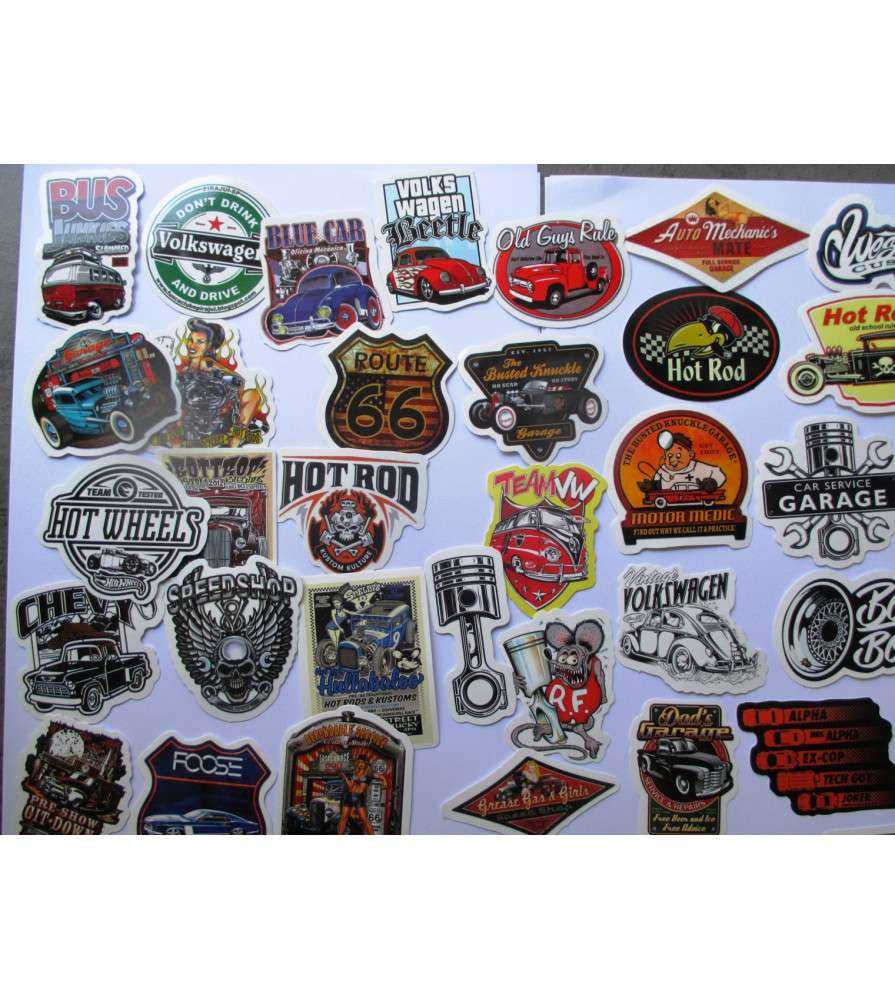 lot de 50 stickers hot rod garage kustom pistons autocollant RF west coast