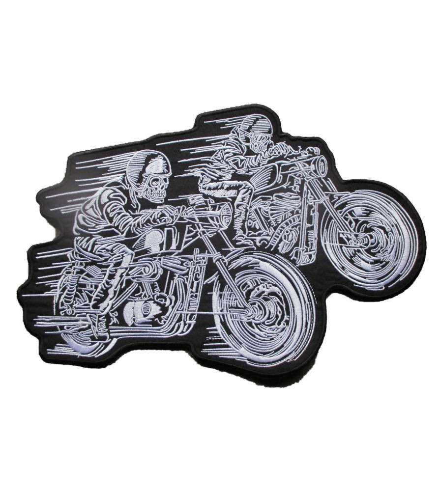 gros patch 2 moto qui font la course 33x22 cm en blanc sur fond noir ...