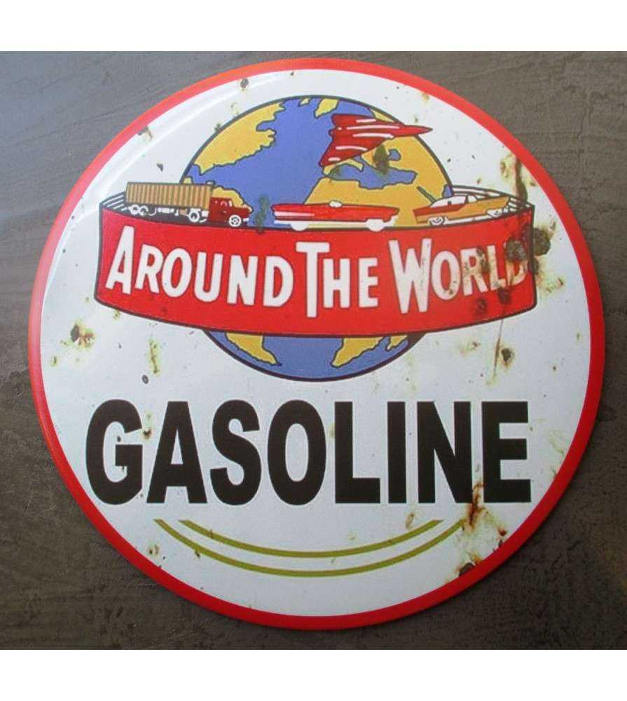 plaque decorative around the world gasoline 30cm tole ronde