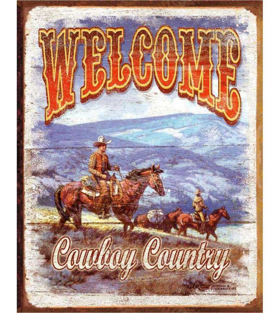 Welcome Cowboy Country Plate 41x32cm with horses Tole Deco