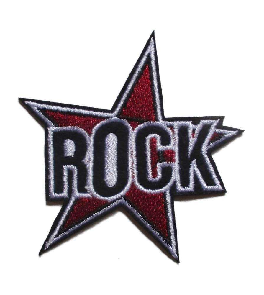 Rock patch with red star 7x8 cm Thermo-adhesive badge Rocker Rock & Roll