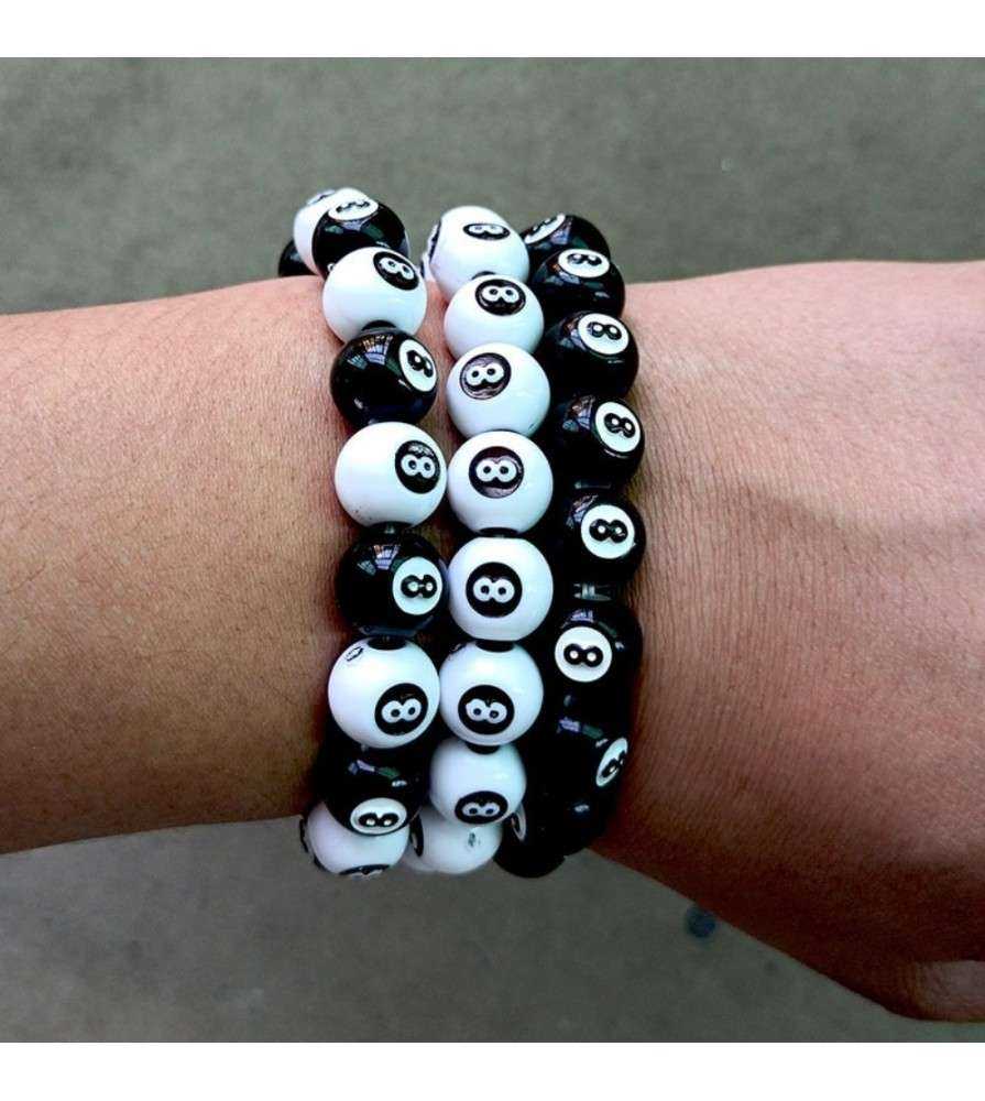 bracelet 8 ball billiard ball black and white man woman rock roll v8