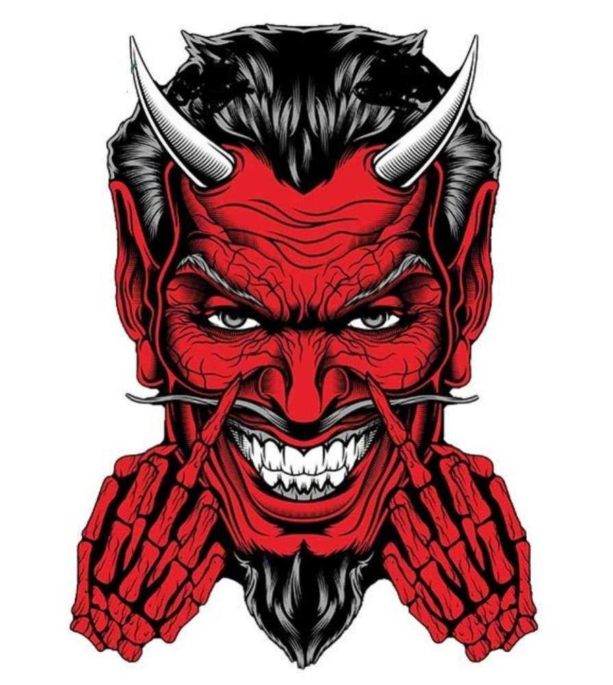 sticker devil rouge doigt levé tete de diable rouge 13 x 8 cm autocollant