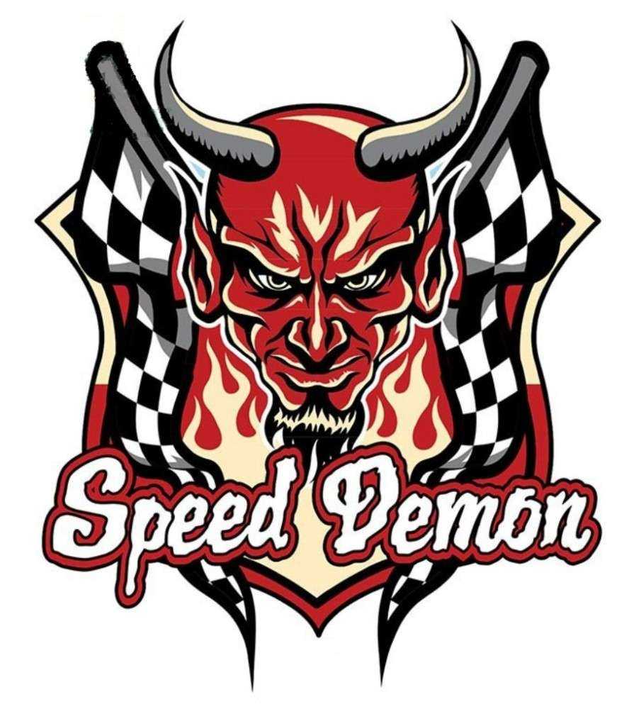 sticker speed demon devil rouge drapeaux a damiers 13 x 10.5 cm autocollant