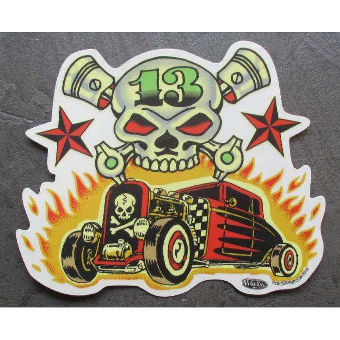 sticker fin hot rod de 1932 noir scallop rouge crane 13 autocollant kustom