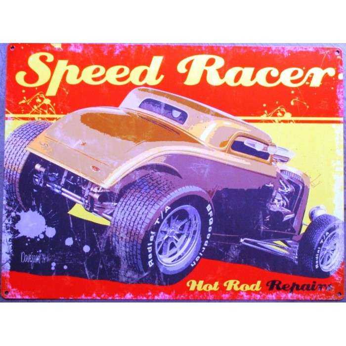 plaque decorative en tole hot rod speed racer avec un rod de 1932 compressé