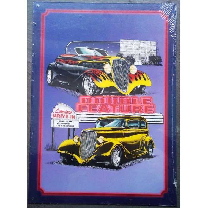 plaque double feature limestone drive in hot rod des annees 30 usa tole