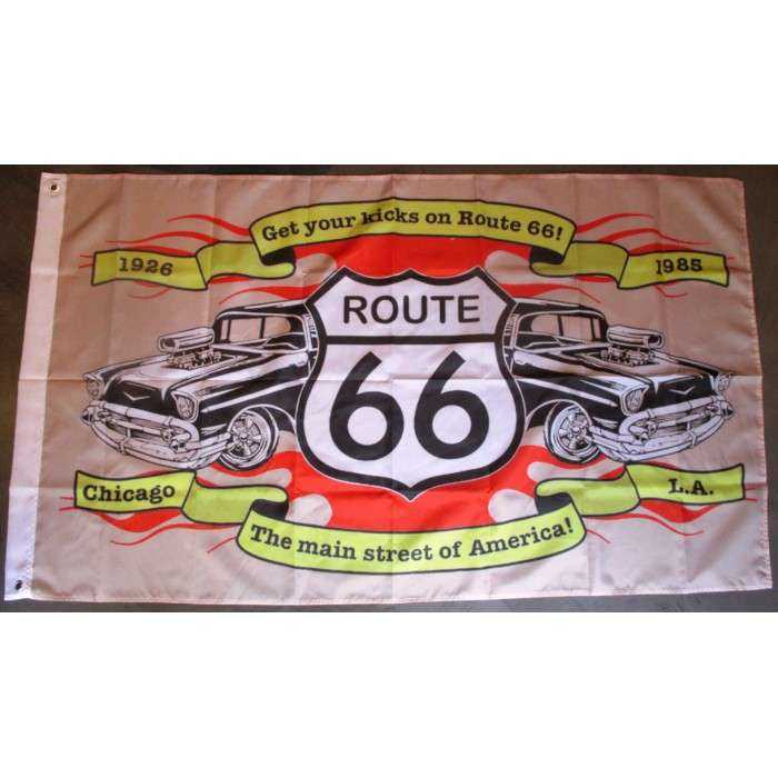 Route 66 flag and 1957 Chevrolet Bel Air Main Street Flag